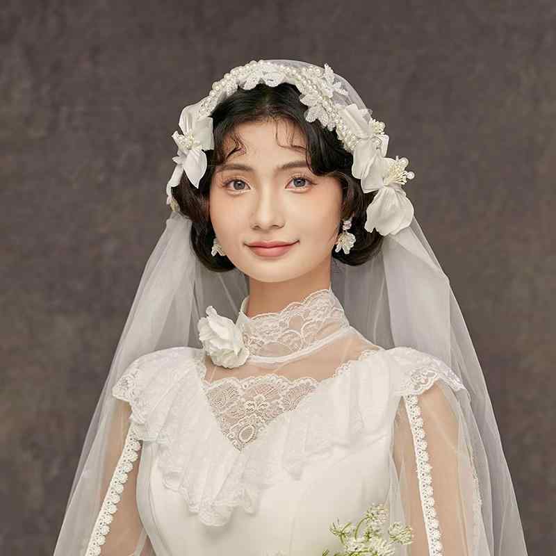 ・ベール素材: ソフトチュール・カラー: モデル着用 花柄ベール・長さ: 100cm-135cm