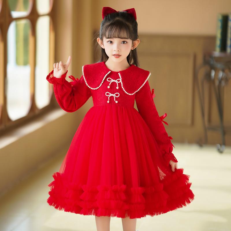 ・スタイル: プリンセス・サイズ展開: 100、110、120、130、140、150・ウエスト: ミドルハイウエスト・生地: レース・適用シーン: 新年・素材: その他・シーズン: 秋冬・袖丈: 長袖・スカート丈: ミドル丈・性別: レデ...