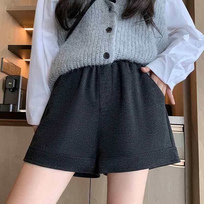 ・スタイル: シンプル、通勤、韓国・ディテール: ポケット・ウエスト: ハイウエスト・パンツ丈: ショート丈・サイズ展開: S, M, L, XL・主な素材: ポリエステル95%, ポリウレタン5%・シルエット: ワイドパンツ・厚さ: 通常...