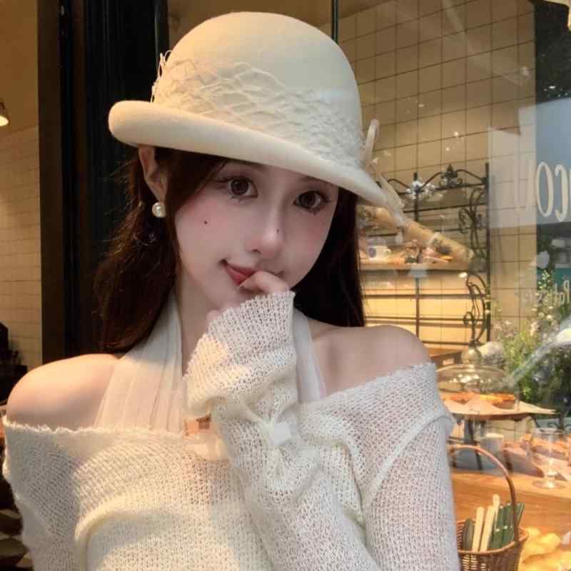・スタイル: エレガント・: レース・帽子の形: ラウンドトップ・対象: 少年、女性、青年・利用シーン: お出かけ・対象年齢: 15-39歳・タイプ: ハット・つばの形状: 巻きつば・サイズ: フリーサイズ（54-59cm）・カラー: アイ...