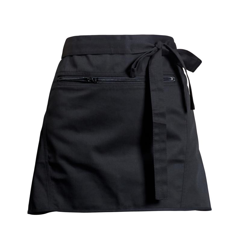 ・カテゴリ: ハーフエプロン・主な素材: 綿・用途: 飲食業・特徴: 防汚加工・サイズ展開: フリーサイズ・カラー展開: ブラック