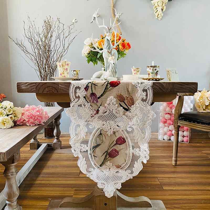 ["・素材: 混紡・柄: 無地・スタイル: 田園風・カラー展開: ピンクチューリップ、ブルーチューリップ、ブラックチューリップ、ベージュチューリップ、デイジー、子鹿、牡丹・サイズ展開: 35×120cm、35×150cm、35×1...