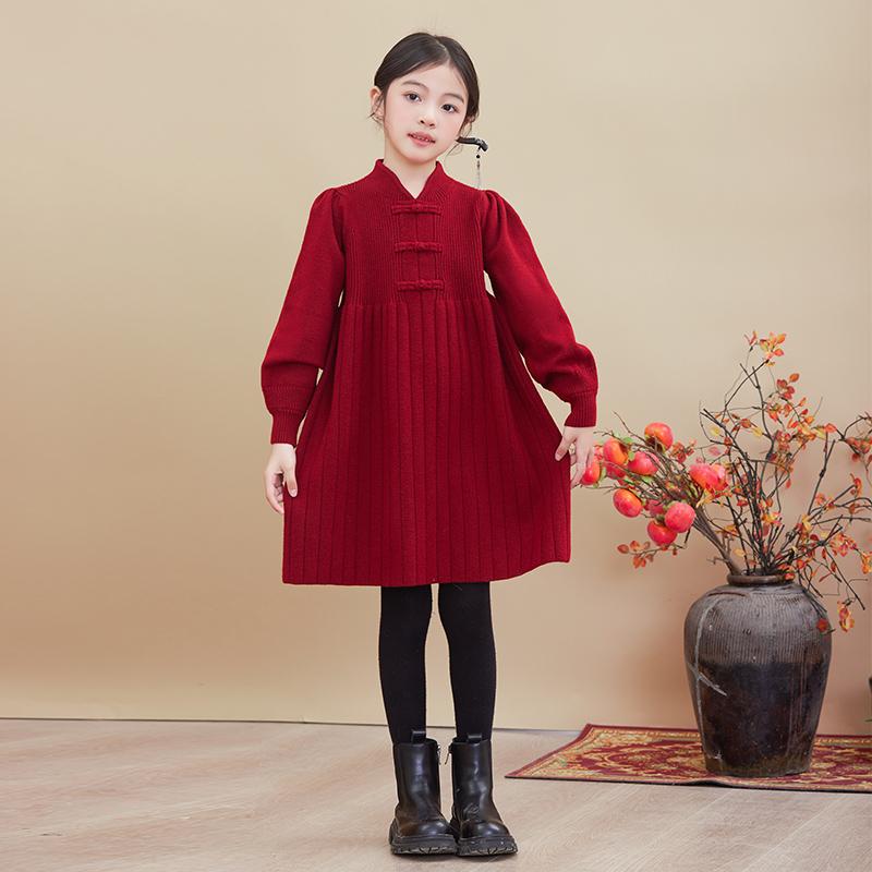 ・柄: 無地・スタイル: 中国風・性別: 女の子・カラー展開: レッド、レッド（裏起毛）・スカートタイプ: Aライン・サイズ展開: 120cm、130cm、140cm、150cm、160cm、170cm・種類: ワンピース