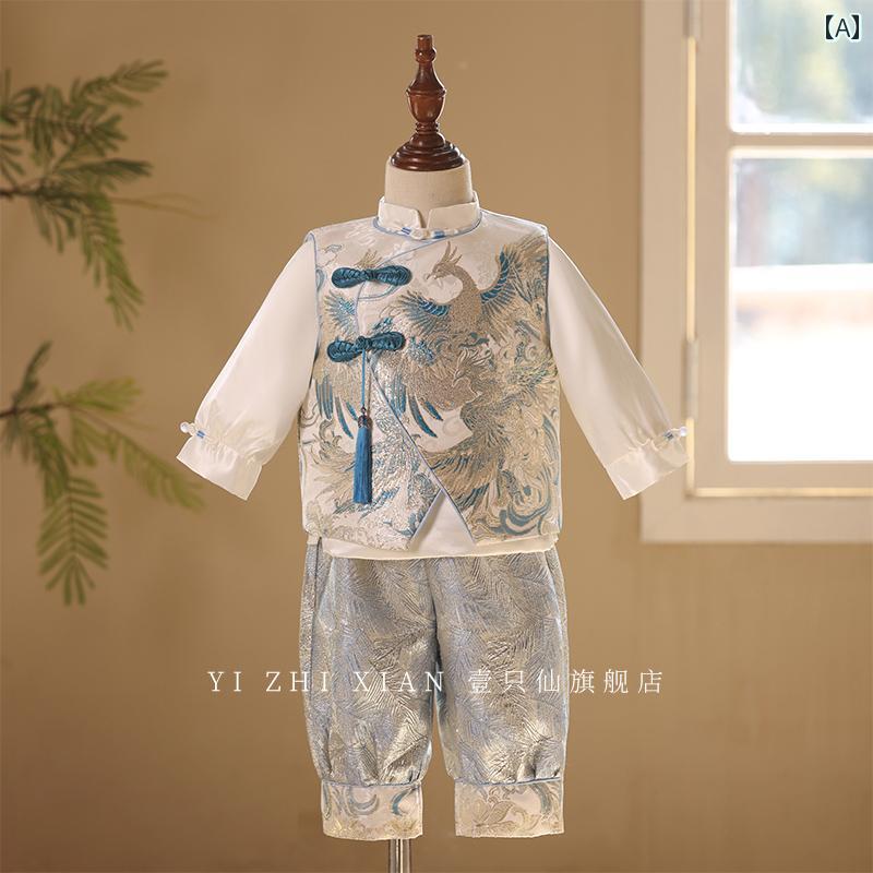 ・スタイル: 中国風・主な素材: ポリエステル・対象年齢: 12ヶ月、18ヶ月、2歳、3歳・基準: B類・厚さ: 通常・袖丈: 長袖・柄: 植物花柄・性別: 男児・身長目安: 73cm、80cm、90cm、100cm・カラー展開: 画像色セ...