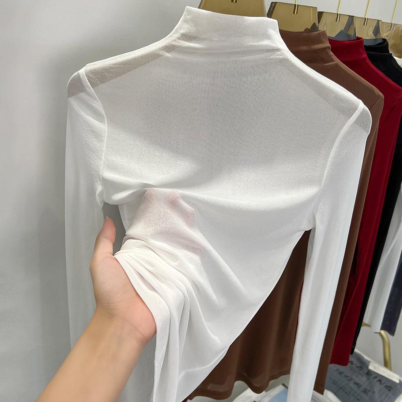 ・スタイル: 通勤・フィット: スリムフィット・詳細: チュール、レース・袖タイプ: レギュラー・主な素材: ポリアミド繊維(ナイロン)・着用方法: プルオーバー・セット内容: 単品・袖丈: 長袖・ネックライン: ハイネック・着丈: レギュ...