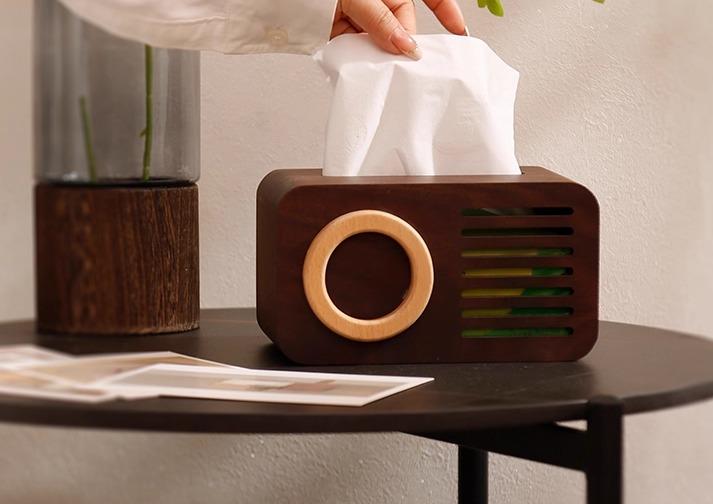 ・モデル: ラジオ型ティッシュケース・スタイル: 和風・形状: 長方形・素材: ブラックウォールナット・展開: ラジオティッシュケース, テレビティッシュケース, 超牛ティッシュケース, 柴犬ティッシュケース