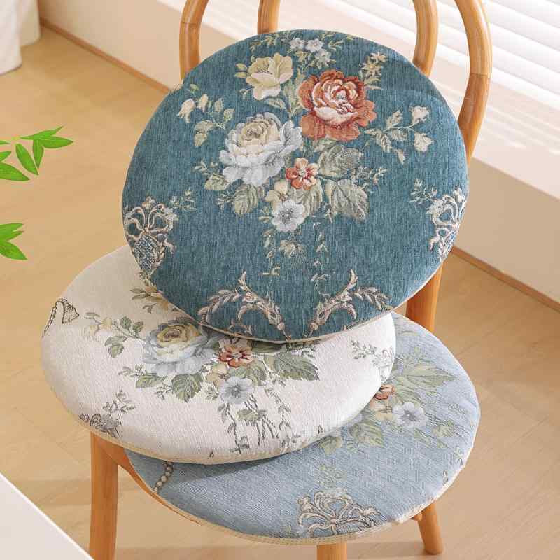 ・柄: 植物花卉・主な素材: シェニール・中材: 普通綿、低反発ウレタン・サイズ展開: 直径35cm、直径40cm、直径45cm、直径50cm・カラー展開: ライトブルー、ベージュ、ダークブルー、イエロー、グレー、ブルー、ダークグリーン・ス...