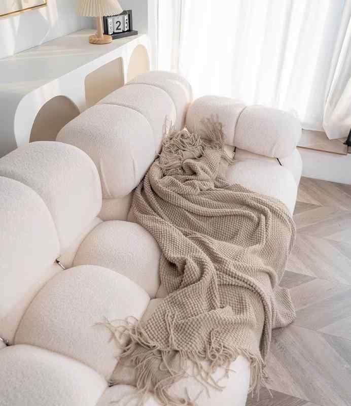 ・素材: アクリル・柄: 無地・スタイル: 北欧・サイズ: 70×230cm, 130×170cm, 130×230cm・カラー展開: ライトグレー, アイボリー, カーキ・種類: ニットブランケット