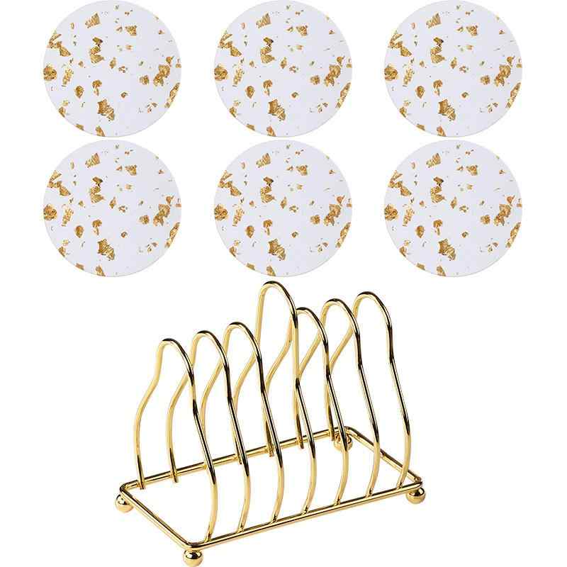 ・スタイル: 北欧風・形状: 円形・素材: プラスチック・バリエーション: 6個セット 円形金箔コースター、6個セット 六角形金箔コースター、7点セット 円形金箔コースター6個+コースターラック、7点セット 六角形金箔コースター6個+コース...