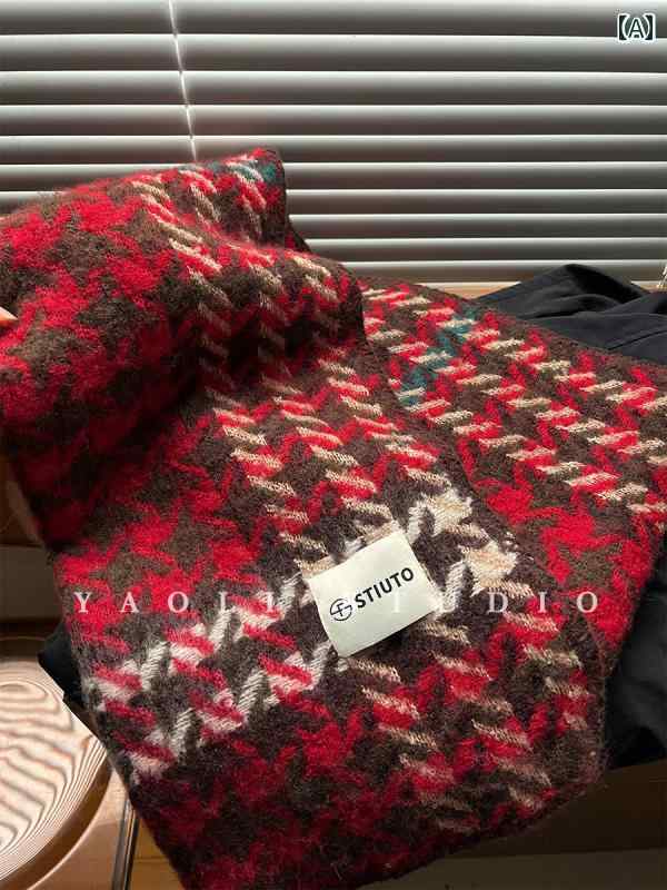 ・スタイル: 韓国・タイプ: マフラー、スカーフ・形状: 長方形・機能: 保温・柄: 千鳥格子・性別: ユニセックス・カラー展開: 肌映え新年レッドチェック、ダークグリーンチェック、オレンジチェック、ブラウンチェック、ローズレッドチェック