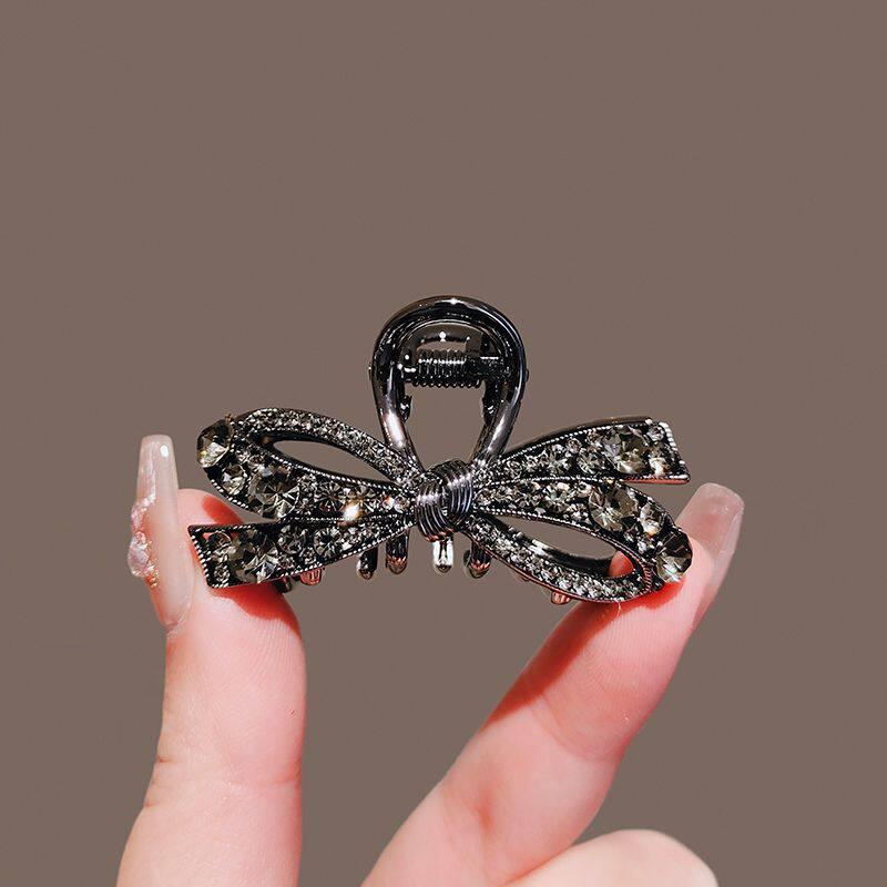 ・ヘアアクセサリーカテゴリ: バナナクリップ・: リボンラインストーンヘアクリップ中サイズ