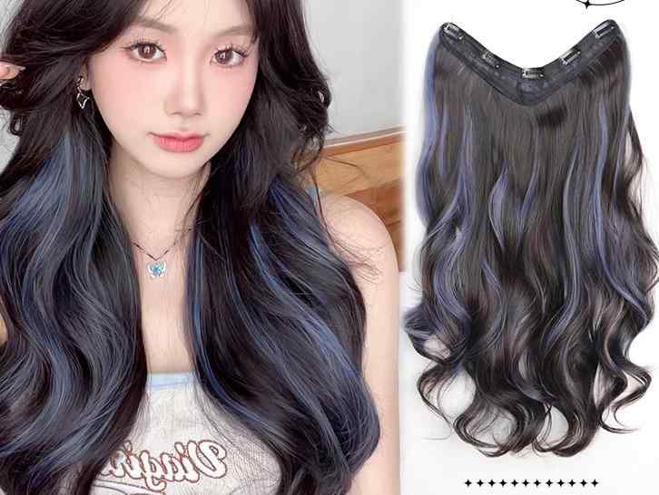 ・効果: 髪色の追加・特徴: 一枚式ハイライトカールヘアピース・素材: 高温糸・カラー展開: ブラックブラウン×スモーキーアッシュブルー、ダークブラウン×スモーキーアッシュブルー、ブラックブラウン×ライラック、ダークブラウン×ライラック、ブ...