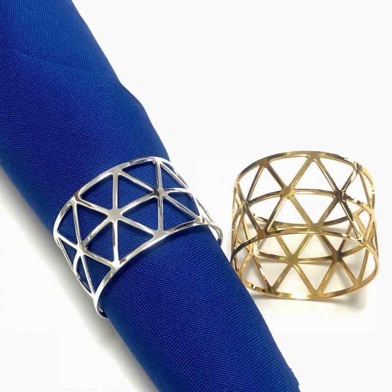 ・カテゴリ: ナプキンリング・スタイル: 北欧・主な素材: 鉄・表面加工: メッキ・柄: 吉祥・お祝い・: 三角形、透かし彫り・カラー展開: ゴールド、シルバー