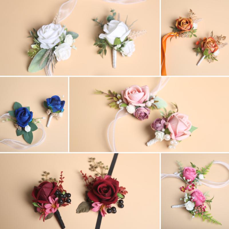 ・素材: 造花・製法: ハンドメイド・使用シーン: ウェディング・カラー: ホワイト（コサージュ）, ホワイト（リストブーケ）, ワインレッド（コサージュ）, ワインレッド（リストブーケ）, ピンク（コサージュ）, ピンク（リストブーケ）,...