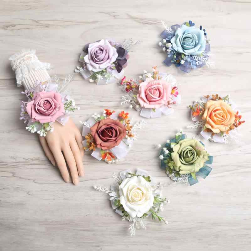 ・主な素材: フラワー・製法: ハンドメイド・カラー展開: ブルー、キャラメル、パープル、ホワイト、グリーン、オレンジ、ピンクパープル、ピンク・タイプ: コサージュ、リストブーケ