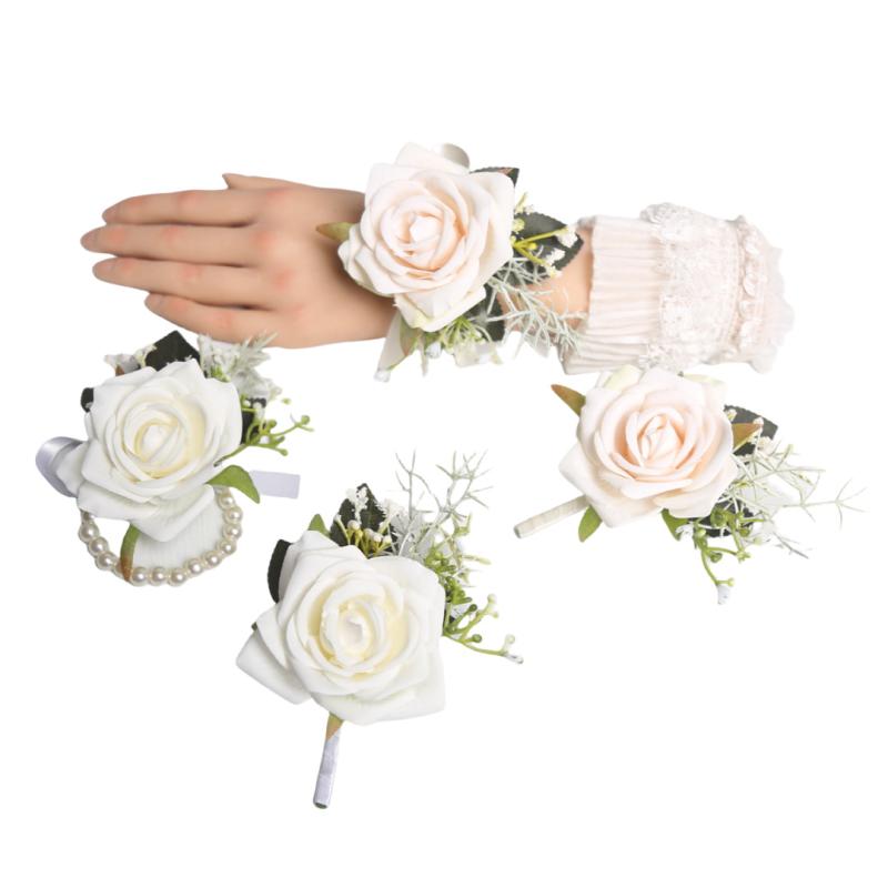 ・素材: 布・カラー展開: ホワイト（コサージュ）, ホワイト（リストブーケ）, ベージュ（コサージュ）, ベージュ（リストブーケ）・カテゴリ: ブーケ