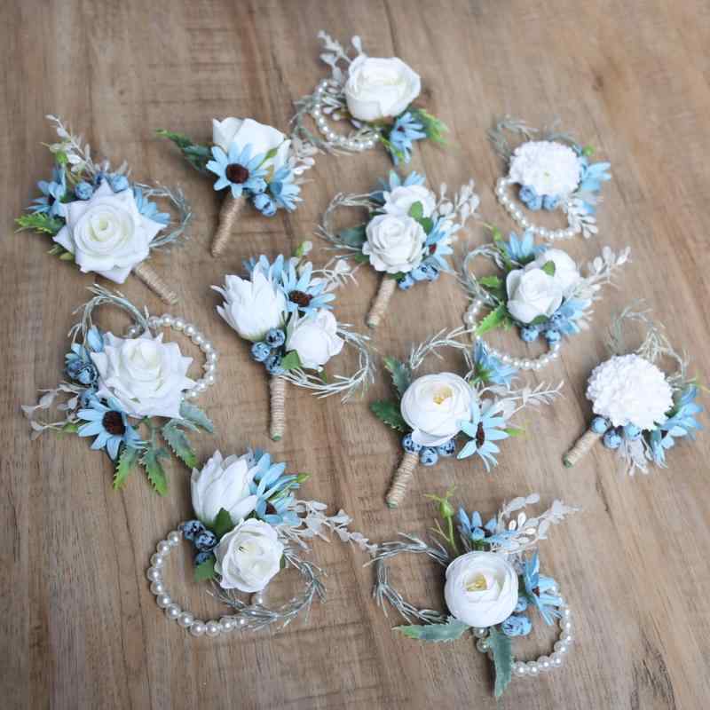 ・素材: 造花・製法: ハンドメイド・用途: ウエディング・種類: コサージュ, リストブーケ・カラー展開: A, B, C, D, E, F・サイズ: 約7×12cm・スタイル: ヨーロピアン