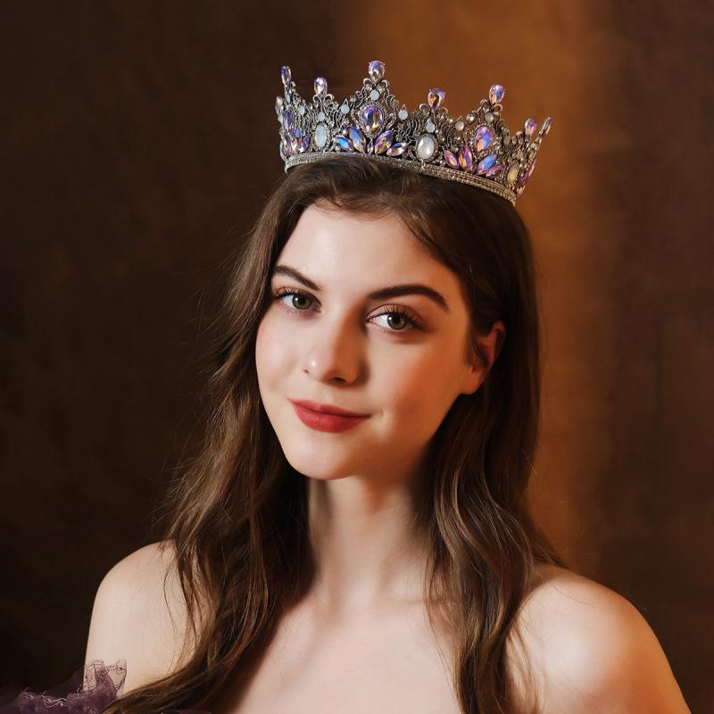 ・カテゴリ: ヘアアクセサリー・素材: 合金・純度: 5A・スタイル: ラグジュアリー・タイプ: レディース・: 王冠・加工: ラインストーン・装飾: ホワイトクリスタル・カラー展開: アンティークシルバー×パープル、アンティークシルバー×...