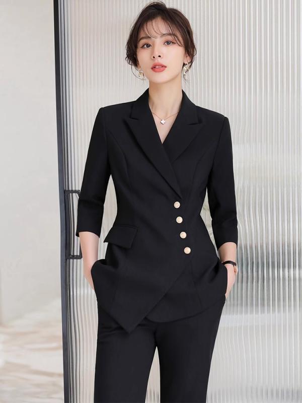 ・主な素材: ポリエステル 90%-95%、ポリウレタン・袖丈: 五分袖・袖タイプ: レギュラースリーブ・ボトムス丈: ロング丈・カラー展開: ジャケット、パンツ、スカート・サイズ展開: S、M、L、XL、XXL、XXXL