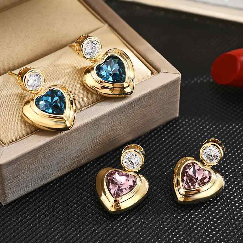 ・カテゴリ: ピアス・イヤリング・スタイル: ヴィンテージ風、レトロ・素材: 銅・加工: メッキ・: ジオメトリック・モチーフ: ハート・カラー: レッド、ブルー・対象: レディース