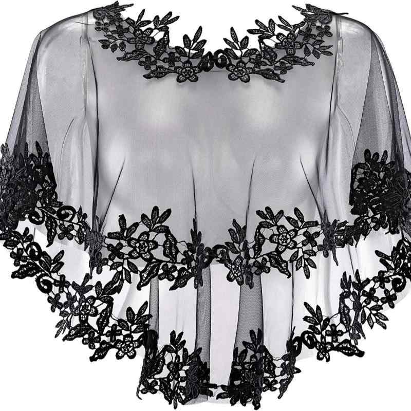 ・対象: レディース・素材: レース・カラー展開: ブラック、ホワイト・スタイル: フェミニン・機能: 装飾・加工: 刺繍・要素: レース・タイプ: プルオーバーポンチョ