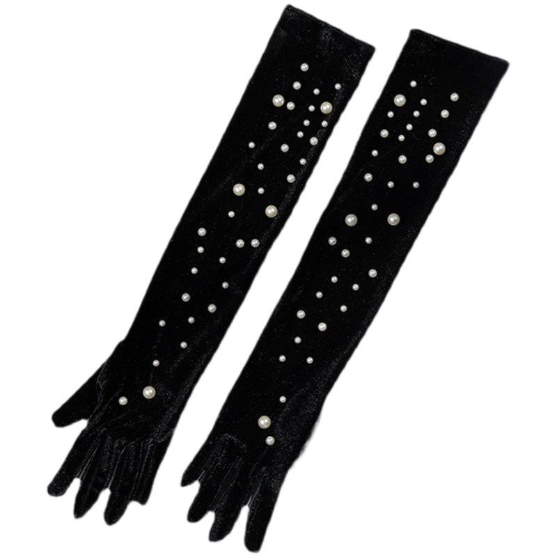 ・性別: レディース・カラー: ブラック（パール付き）・素材: ベルベット・スタイル: ロング・機能: 装飾用・: