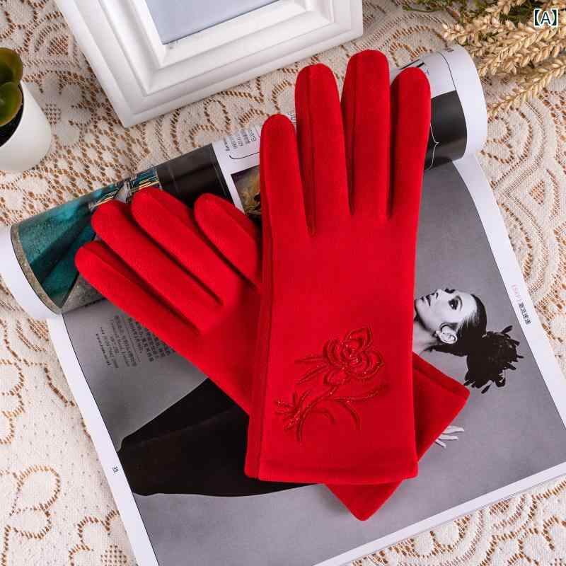 ・性別: レディース・機能: 装飾用・カラー: レッド・素材: ベルベット・スタイル: ショート丈、5本指・: