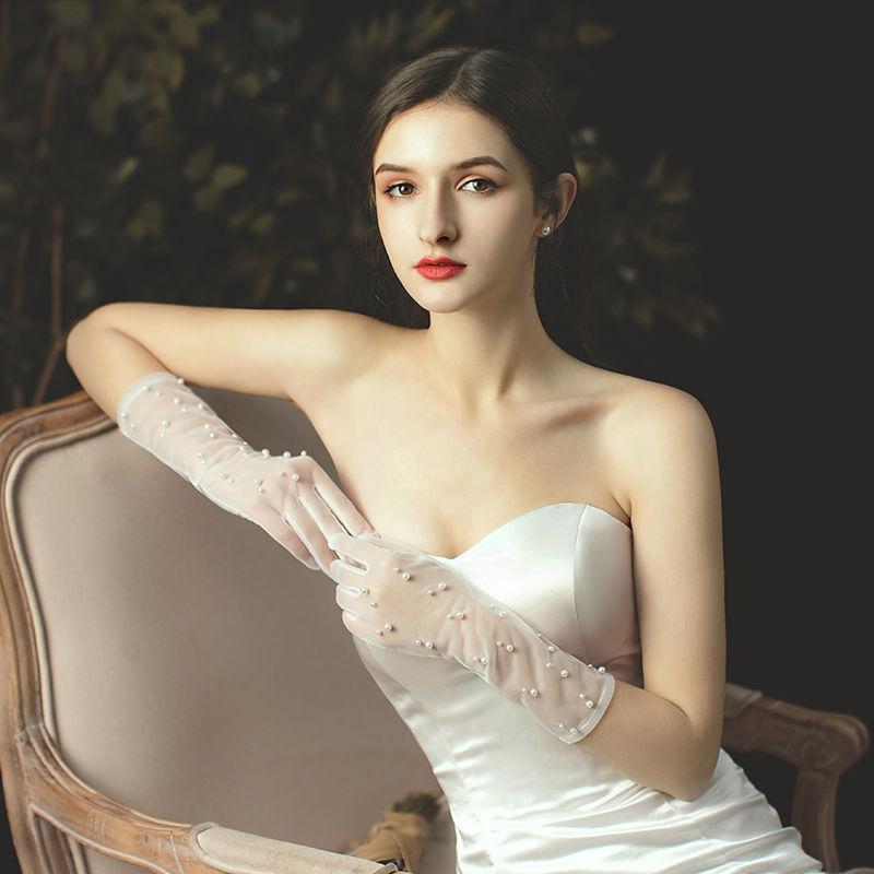 ・対象: レディース・機能: 装飾・カラー: アイボリー・素材: クリスタル紗・スタイル: 中長丈、5本指・テイスト: きれいめ