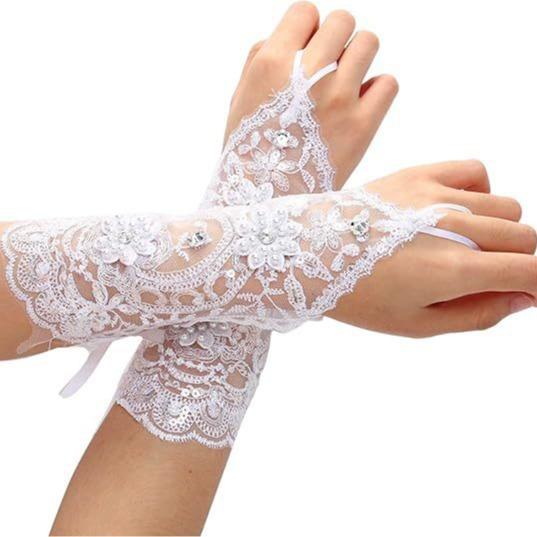 ・性別: レディース・機能: 装飾・カラー: ホワイト（パール、ラインストーン、リボン付き、ロング丈）・素材: レース、パール・スタイル: フィンガーレスロング・: