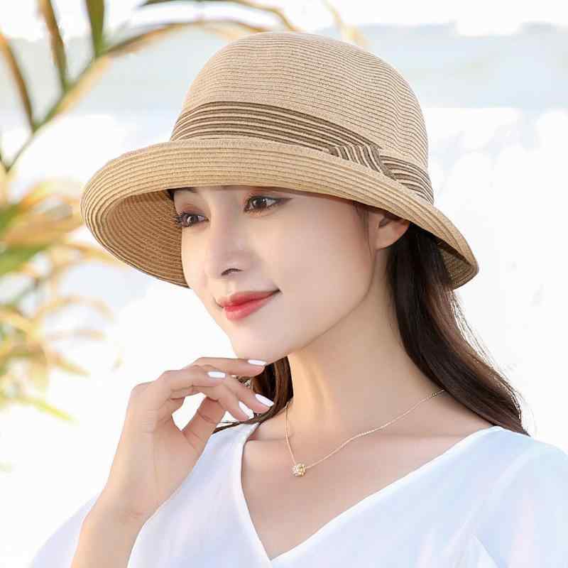 ・カテゴリ: 麦わら帽子・帽子の形状: ラウンドタイプ・つばの形状: ショートブリム・カラー展開: ブラック、ホワイト、ピンク、ライトコーヒー、ベージュ・サイズ: フリーサイズ（頭囲 約55-58cm、調節可能）・機能: 紫外線防止、通気性...