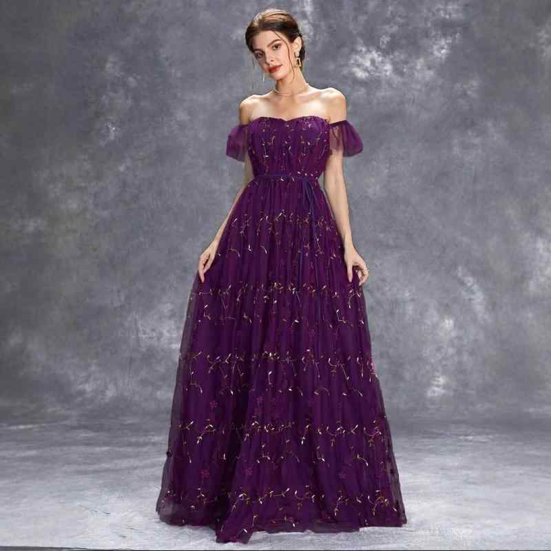 ・カテゴリ: ドレス、イブニングドレス・主な素材: ポリエステル（含有量70〜80%）・ネックライン: オフショルダー・袖丈: ノースリーブ・カラー展開: パープル、ホワイト・サイズ展開: S、M、L、XL・着用シーン: パーティー・スカー...