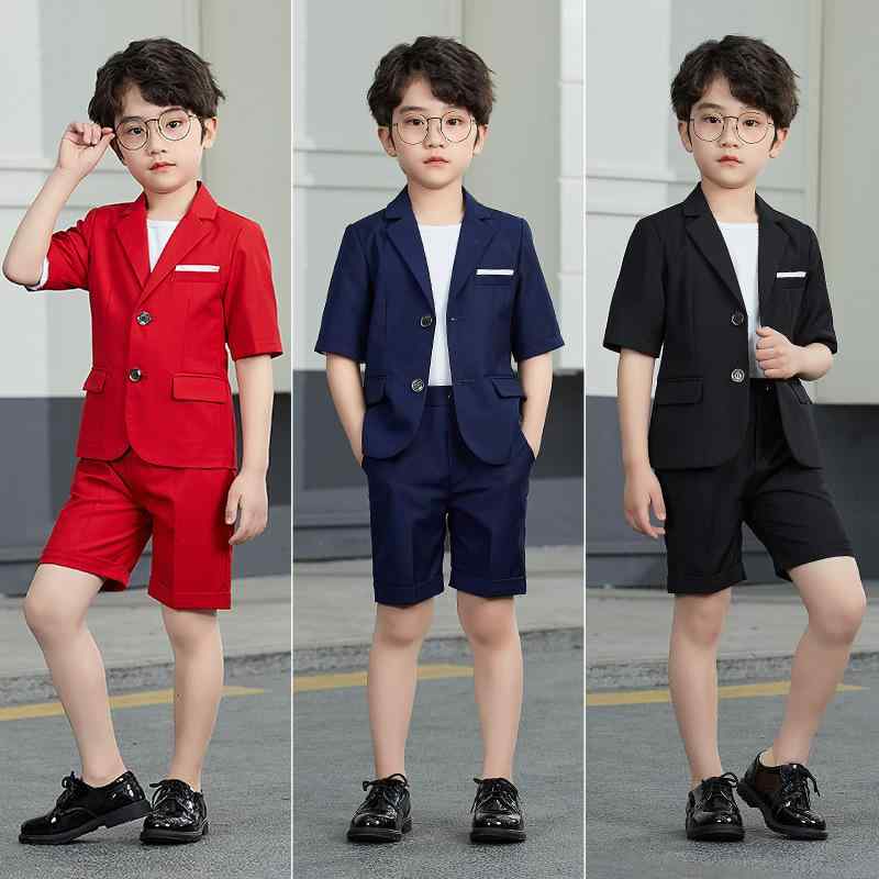 ・性別: 男の子・スタイル: ブリティッシュ・タイプ: パンツセットアップ・袖丈: 半袖・ボトムス丈: ショートパンツ・加工: 柔軟加工・生地の厚さ: 普通・柄: 無地・主な素材: ポリエステル 80%・基準: B類・開閉方式: シングルブ...