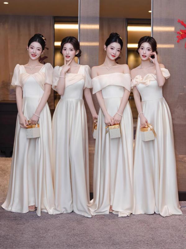 ・カラー展開: シャンパン・サイズ展開: S、M、L、XL、XXL、XXXL・シルエット: Aライン・仕様: ファスナー・ウエストライン: ハイウエスト・袖丈: ノースリーブ、パフスリーブ・スカート丈: ロング丈・対象: レディース・スタイ...