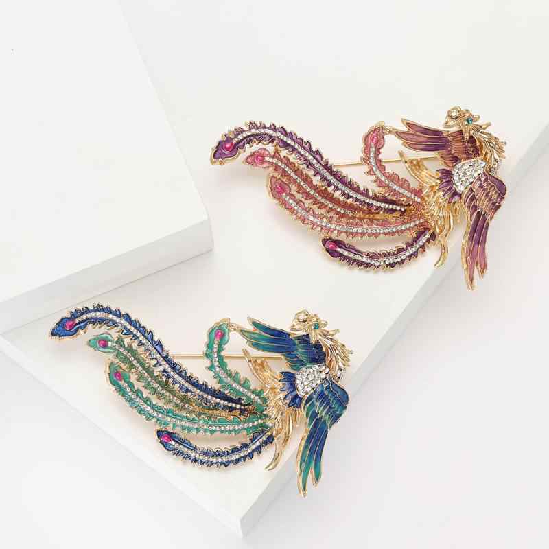 ・カテゴリ: ブローチ・対象: 女性・素材: 合金・スタイル: レディース、ファッションOL、通勤・モチーフ: 動物、フェニックス・加工: ラインストーン埋め込み・カラー: パープル、ブルー・機能: 装飾