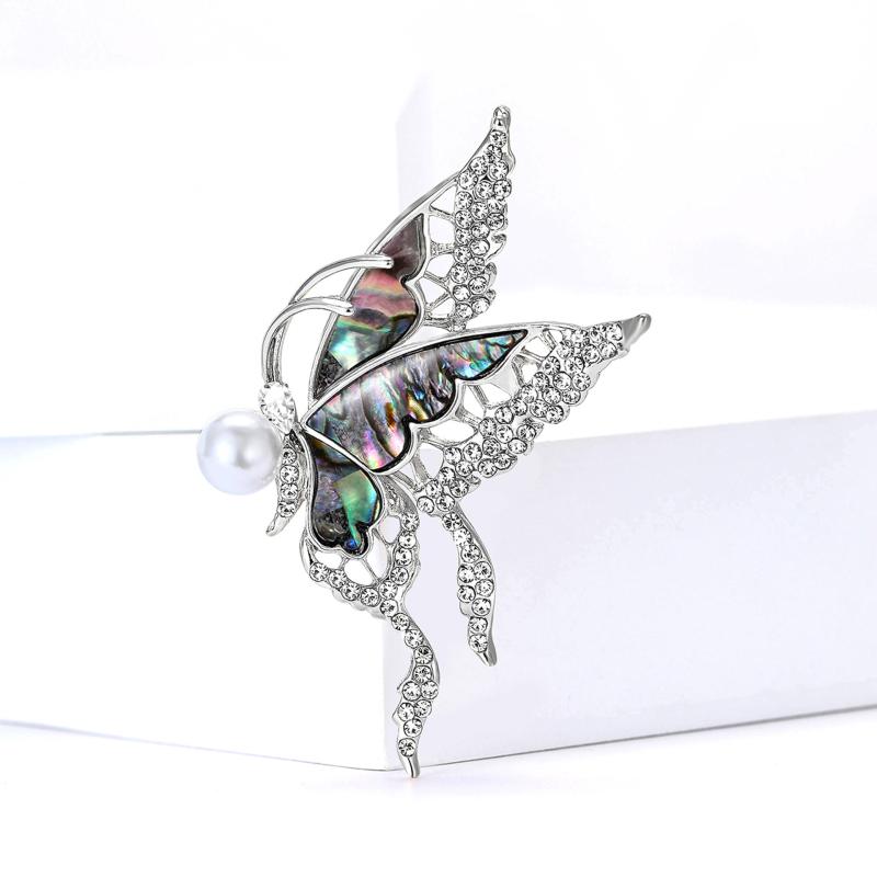 ・カテゴリ: ブローチ・素材: 合金・対象: レディース・モチーフ: 蝶、昆虫、動物・加工: ラインストーン・カラー: アバロンシェル・機能: 装飾・テイスト: レトロ、文芸