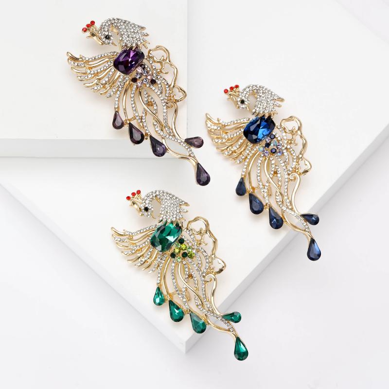 ・カテゴリ: ブローチ・スタイル: エレガント、通勤・素材: 合金・加工: ラインストーン埋め込み・モチーフ: フェニックス、動物・カラー展開: パープル、ブルー、グリーン・対象: レディース