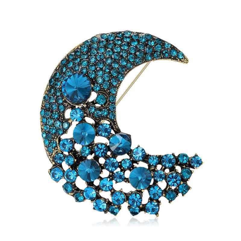 ・カテゴリ: ブローチ・素材: 合金・加工技術: ラインストーン・カラー展開: アンティークゴールド-パープル、アンティークゴールド-ブルー・モチーフ: 月・機能: 装飾・テイスト: レトロ、文芸・対象: ユニセックス・テーマ: 自然