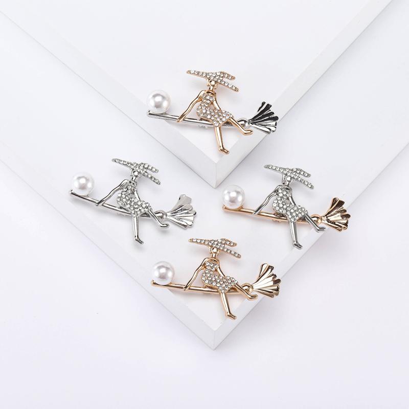 ・カテゴリ: ブローチ・対象: レディース・: キャラクター・素材: 合金・仕上げ: ラインストーン・スタイル: 通勤、OL・カラー展開: ゴールド、シルバー