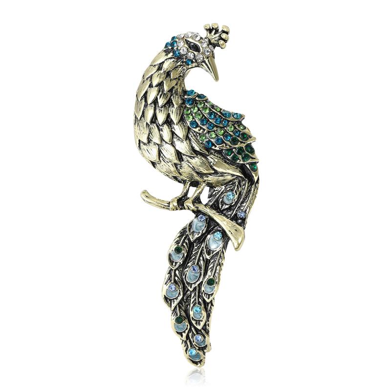 ・カテゴリ: ブローチ・素材: 合金・: 動物・モチーフ: クジャク・加工: ラインストーン・対象: ユニセックス・カラー展開: ゴールド、シルバー・スタイル: 個性的・機能: 装飾