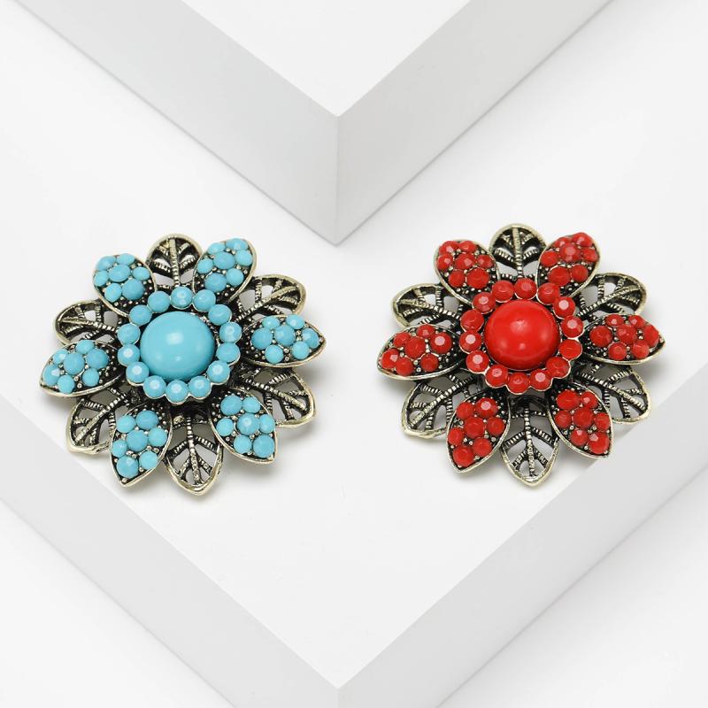 ・カテゴリ: ブローチ・素材: 合金、ラインストーン・モチーフ: 花、植物・スタイル: ファッション、通勤、ヴィンテージ風・カラー展開: ターコイズブルー、レッド・対象: 女性