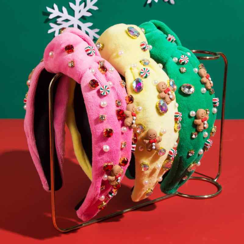 ・カテゴリ: ヘッドドレス・スタイル: 欧米風, ファッション, 通勤・素材: 布・加工: ラインストーン装飾・カラー: ピンク, グリーン, イエロー・要素: 雪の結晶, サンタクロース, ホリデー要素・対象: レディース