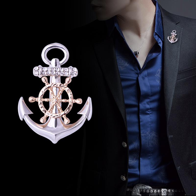 ・カテゴリ: ブローチ・対象: メンズ・素材: 合金・: アンカー、舵・形状: ジオメトリック・加工: メッキ・カラー展開: ゴールド、ゴールド（アンカー）×シルバー（舵）、シルバー、シルバー（アンカー）×ゴールド（舵）・機能: 装飾、記念...