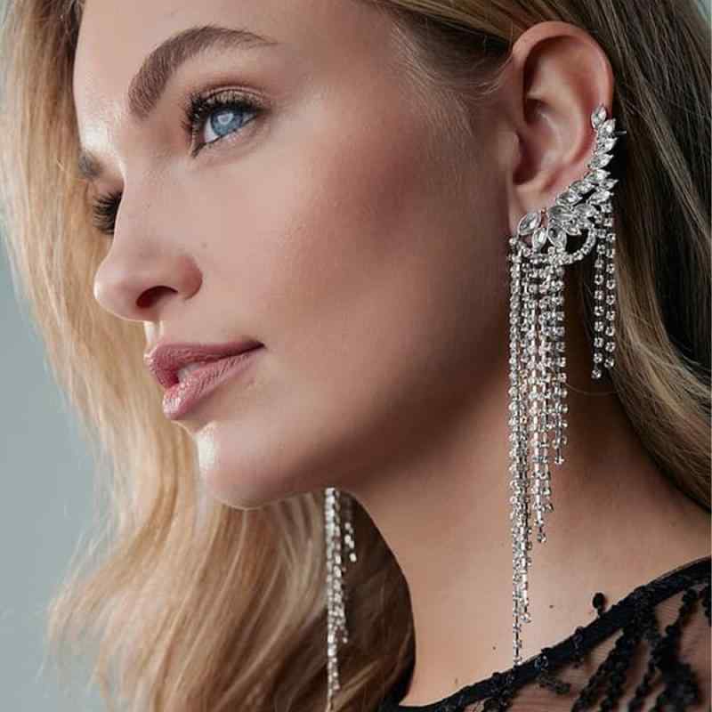 ・カテゴリ: 耳飾り・対象: レディース・素材: ラインストーン・カラー: シルバー、ゴールド・: リーフ、幾何学、ライン・形状: U型イヤリング・スタイル: 欧米風、ファッション、通勤・加工: メッキ