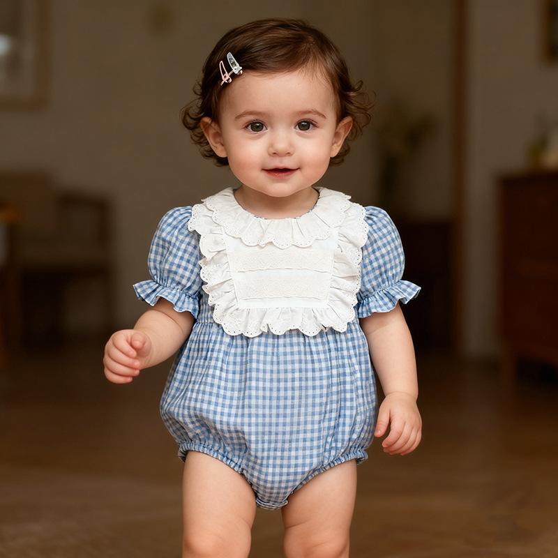 ・カテゴリ: ロンパース、カバーオール・スタイル: 韓国・主な素材: 綿・対象年齢: 新生児（0〜1歳、80cm以下）・対象: ユニセックス・袖丈: 半袖・生地の厚さ: 薄手・開閉仕様: スナップボタン・カラー展開: ブルーチェック・サイズ...