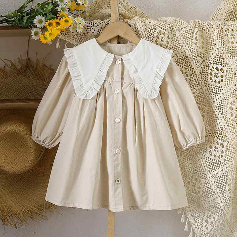 ・カテゴリ: 子供用ワンピース・スタイル: 韓国・主な素材: 綿・裏地素材: 綿・対象: 女の子・対象年齢: 3〜8歳・柄: 無地・袖丈: 長袖・シルエット: Aライン・生地加工: 柔軟加工・: トレンド感・基準: ・サイズ展開: 90cm...