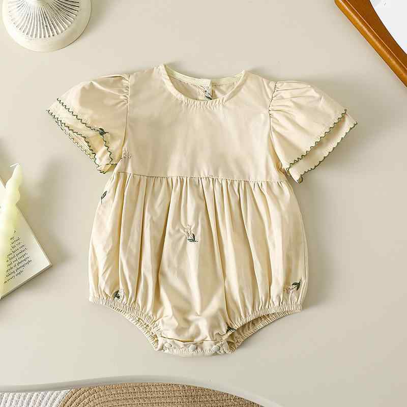 ・カテゴリ: ロンパース・スタイル: 韓国スタイル・素材: 綿・対象年齢: 新生児（0〜1歳、80cm以下）・性別: 男女兼用・袖丈: 半袖・生地の厚さ: 薄手・留め具の種類: スナップボタン・サイズ展開: 66, 73, 80, 90