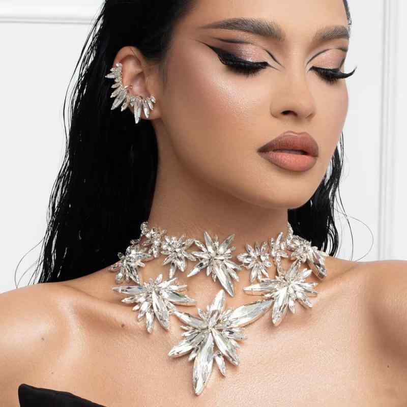 ・カテゴリ: ジュエリーセット・スタイル: 欧米風、ファッション・素材: ラインストーン・加工: メッキ加工・セット内容: 耳飾り、ネックレス・: ハート、ドロップ、ベル、幾何学モチーフ・カラー展開: シルバー、ゴールド・対象: レディース