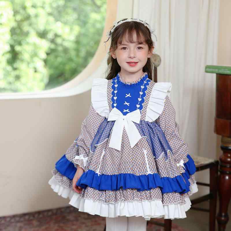 ・カテゴリ: ワンピース・スタイル: ロリータ・主な素材: 綿・対象: 女の子・対象年齢: 3歳〜8歳・袖丈: 長袖・: プリンセスドレス・カラー展開: ブルー・サイズ展開: 80, 90, 100, 110, 120, 130, 140