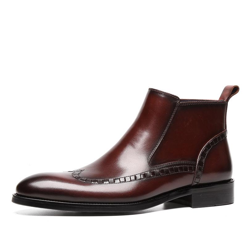 ・カテゴリ: ブーツ・アッパー素材: 牛革・性別: メンズ・スタイル: カジュアル・つま先形状: ポインテッドトゥ・要素: ステッチ・カラー展開: ブラック、ワインレッド、ブラック（裏起毛）、ワインレッド（裏起毛）・サイズ展開: 37、38...