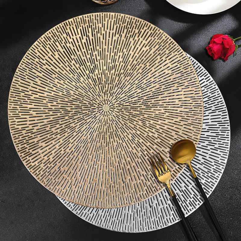 ・素材: PVC・柄: 無地・カラー展開: ゴールド、シルバー、ローズゴールド・形状: 円形・スタイル: ラグジュアリー・サイズ: 直径38cm